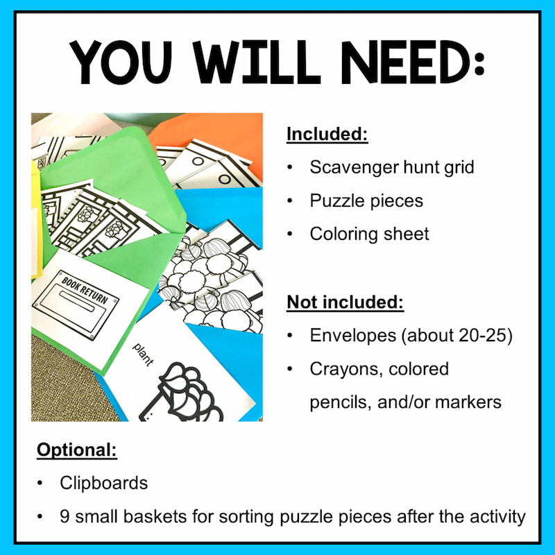 Library Orientation Scavenger Hunt for Grades K-2 or ELL | Librarians Teach