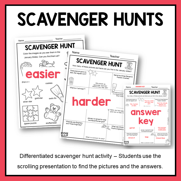 January Holidays Digital Bulletin Board & Scavenger Hunts for ...