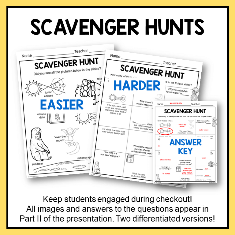 Eclipses Library Lesson, Scavenger Hunt, and Activities | Librarians Teach