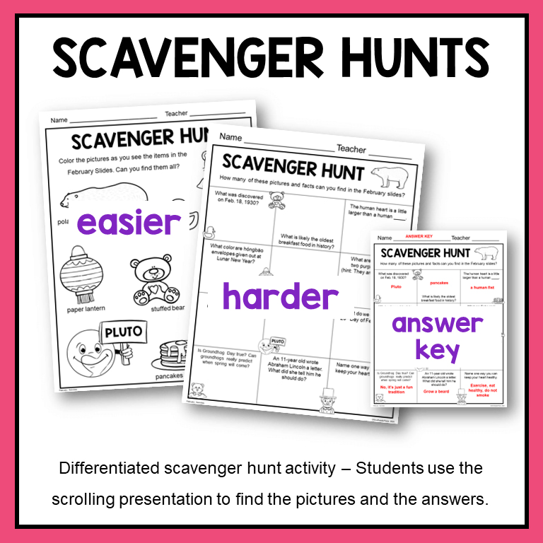 February Holidays Digital Bulletin Board & Scavenger Hunts for ...