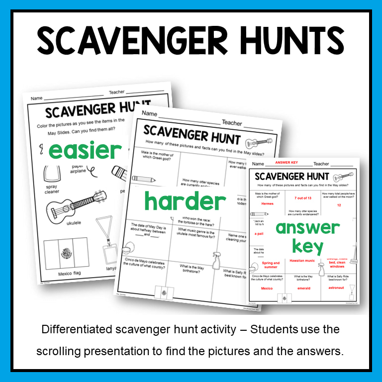 May Holidays Digital Bulletin Board & Scavenger Hunts for Elementary ...