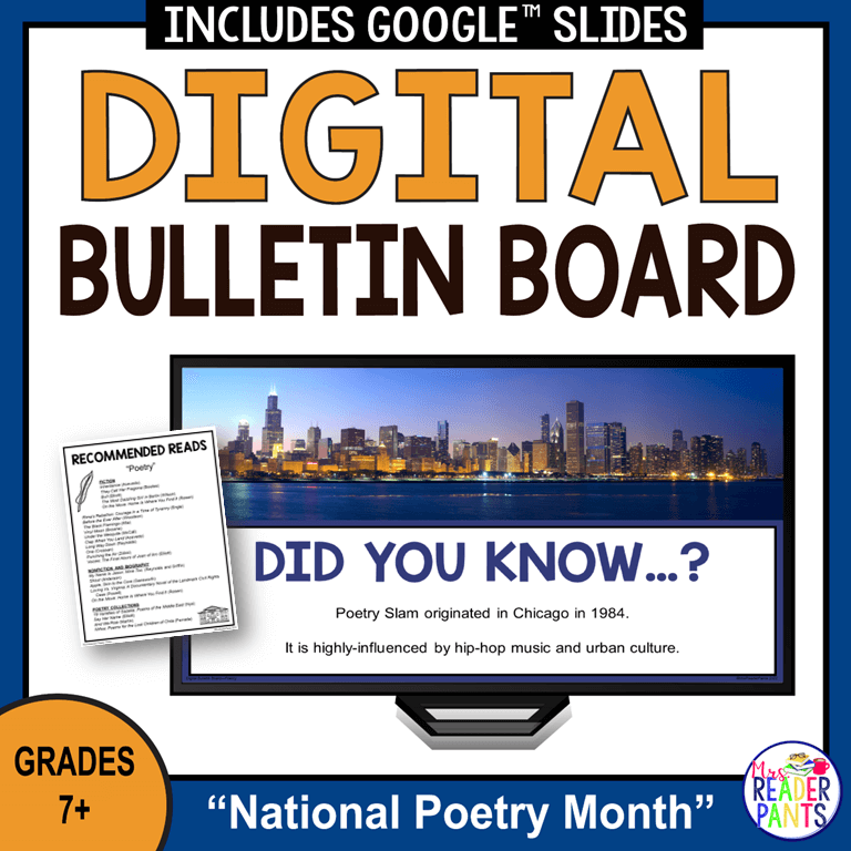 National Poetry Month Digital Bulletin Board for Secondary | Librarians ...