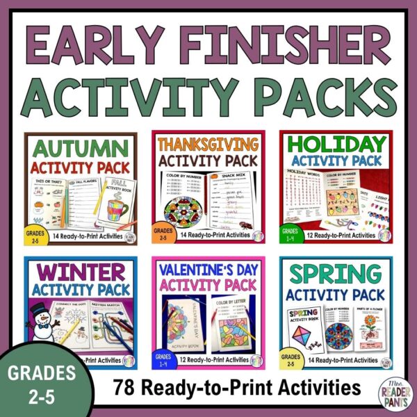 Early Finisher Printable Activities Bundle for Elementary | Librarians ...